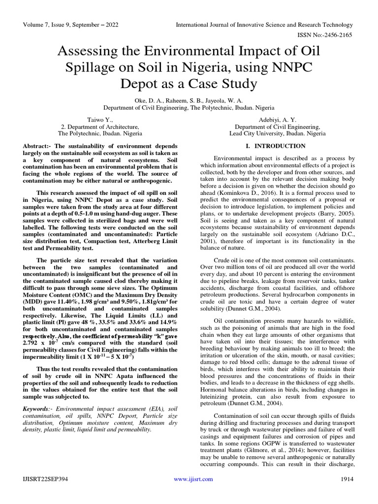 Assessing The Environmental Impact of Oil Spillage On Soil in Nigeria ...