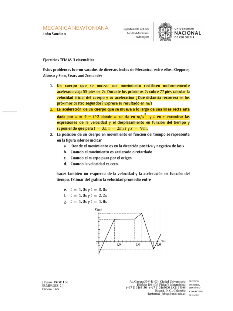 Ejercicios 3 (CINEMATICA) | PDF | Cinemática | Velocidad