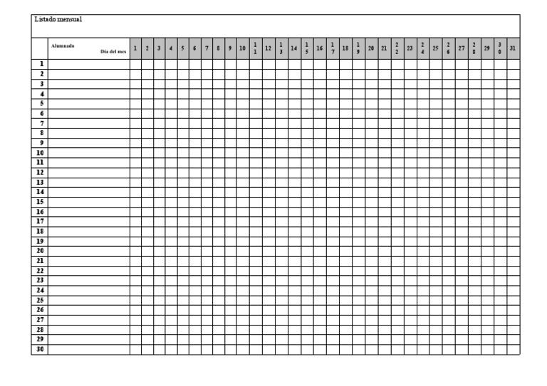 3 Listado Control Asistencia Mensual | PDF