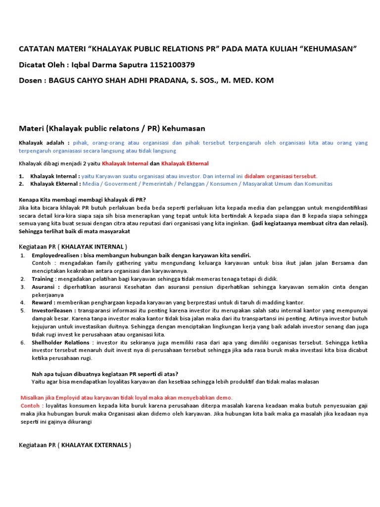 CATATAN Materi - Khalayak Publik Relations | PDF