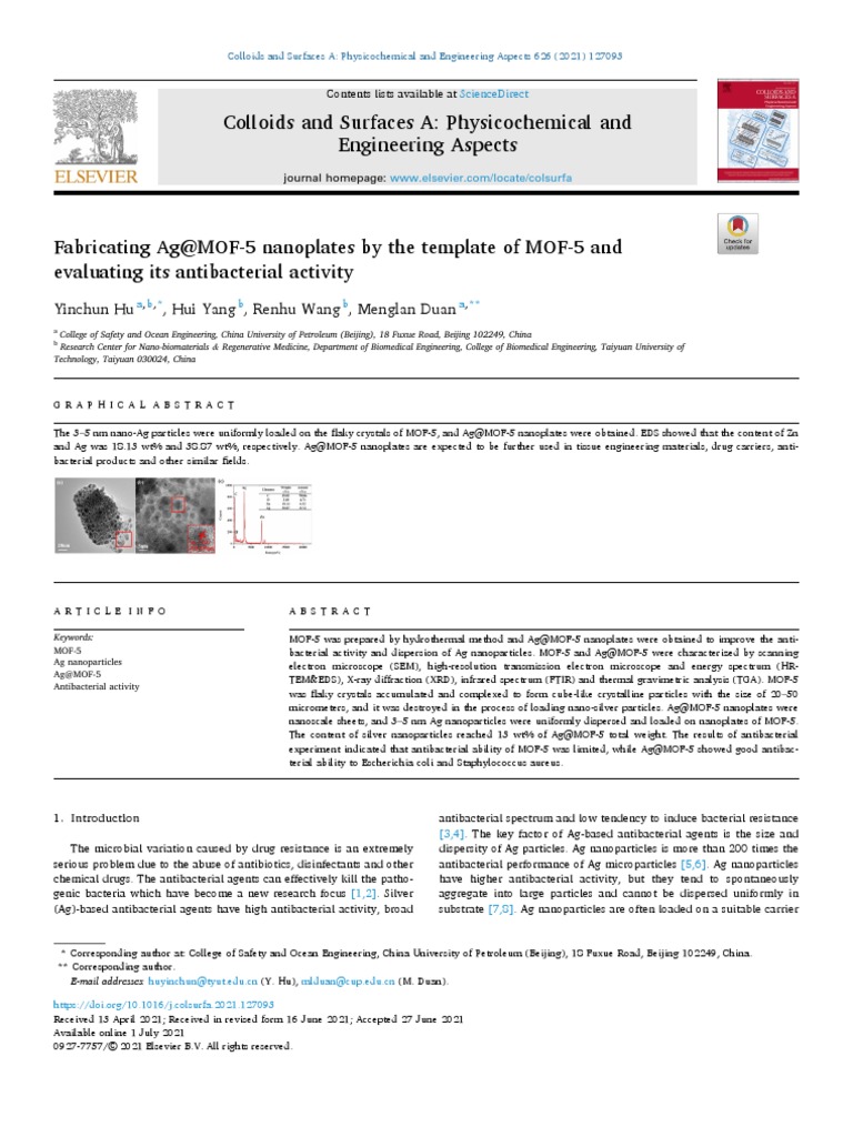 Fabricating AgMOF 5 Nanoplates by The Template of MOF 5 and Evaluating ...