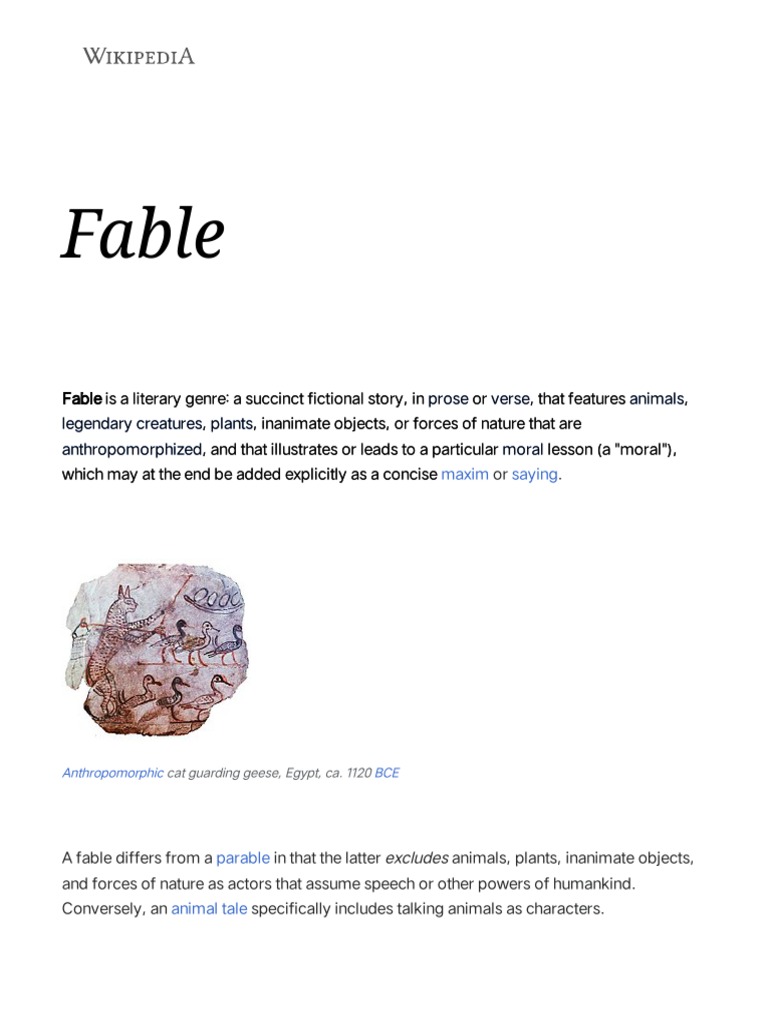 Fable - Wikipedia | Download Free PDF | Fable | Traditional Stories