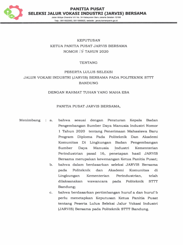 Hasil Ujian JARVIS Politeknik STTT Bandung | PDF