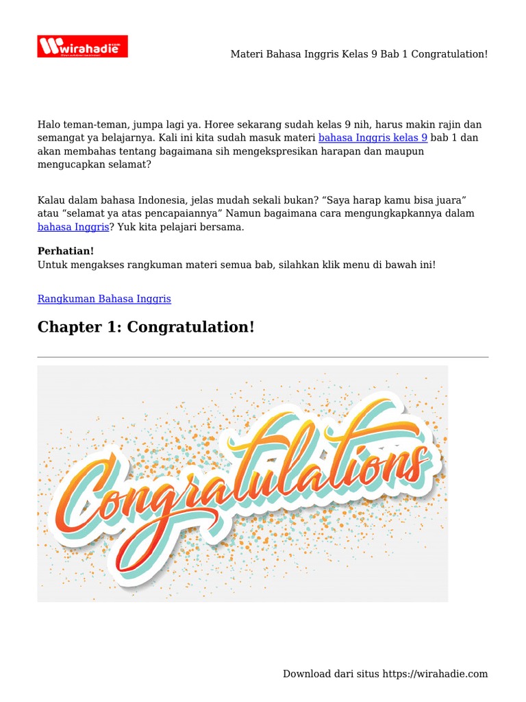 Materi Bahasa Inggris Kelas 9 Bab 1 Congratulation! | PDF
