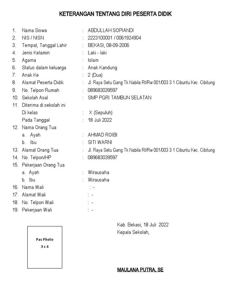 Form Identitas Raport | PDF