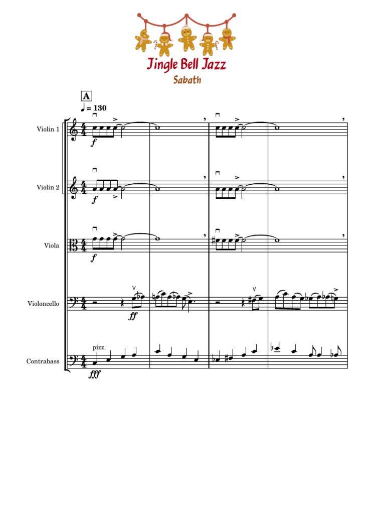 Jingle Bells Rock Strings Quintet: Full Score | PDF | Music Technology ...