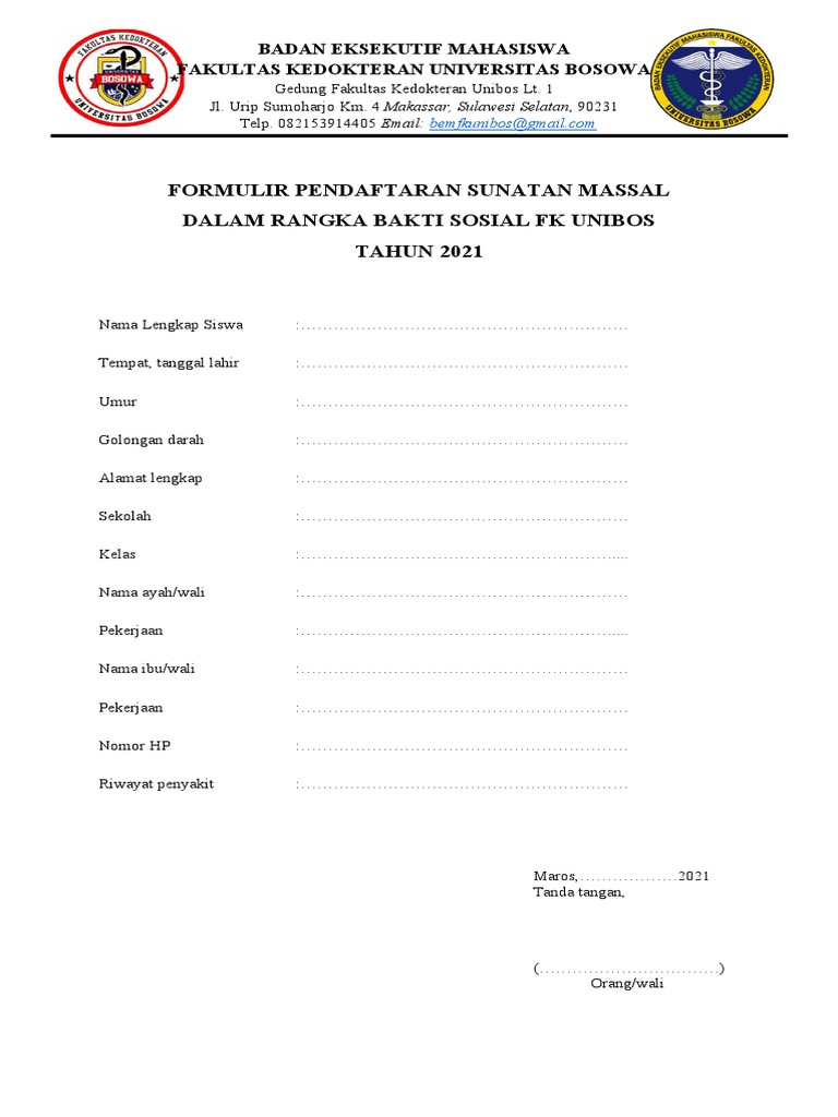 Formulir Pendaftaran Sunatan Massal | PDF