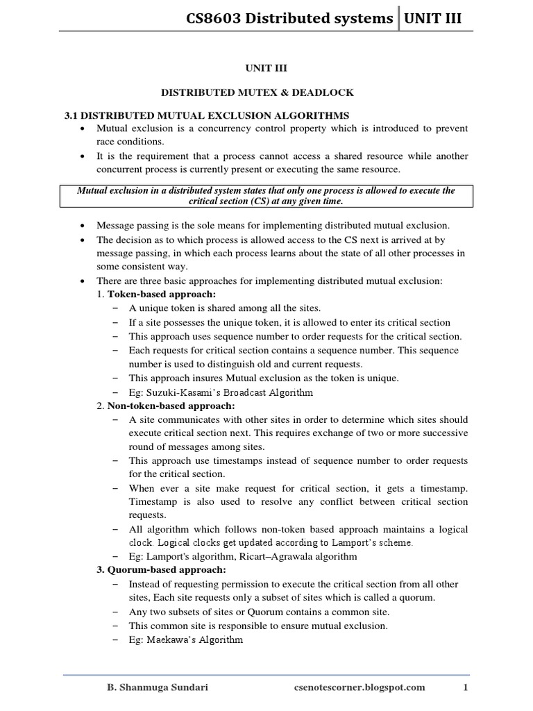 CS8603 Unit - Iii | PDF | Distributed Computing | Operating System Technology