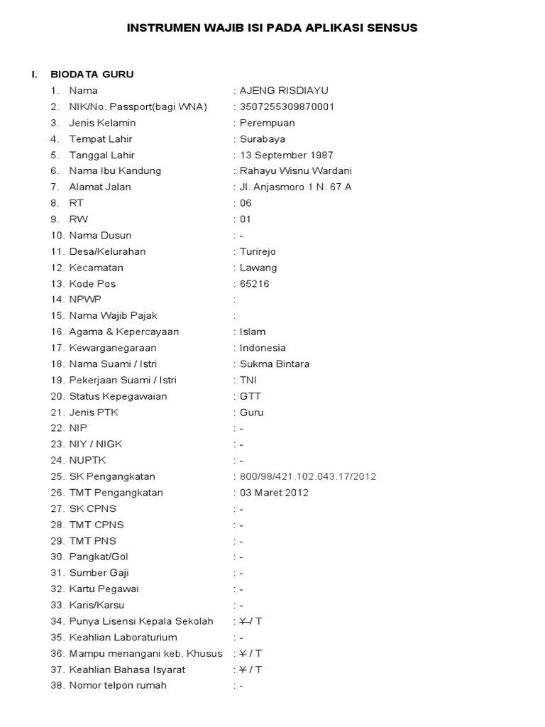 INSTRUMEN WAJIB ISI PADA APLIKASI SENSUS Ajeng | PDF