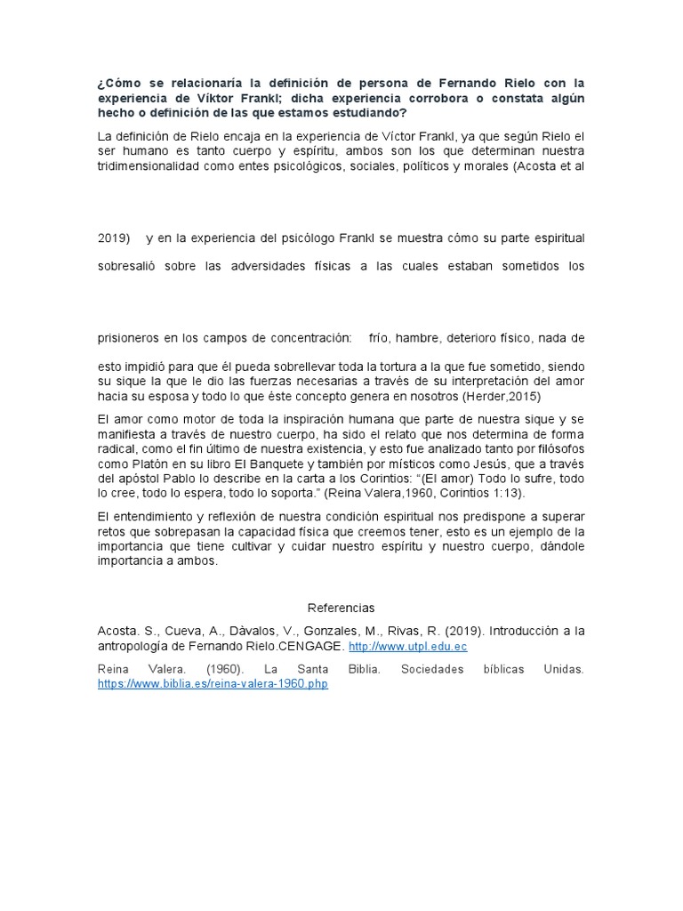 Cómo Se Relacionaría La Definición de Persona de Fernando Rielo Con La ...