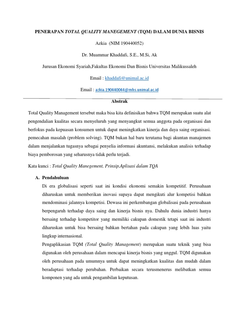 Penerapan Totat Quality Manegement Dalam Dunia Bisnis | PDF