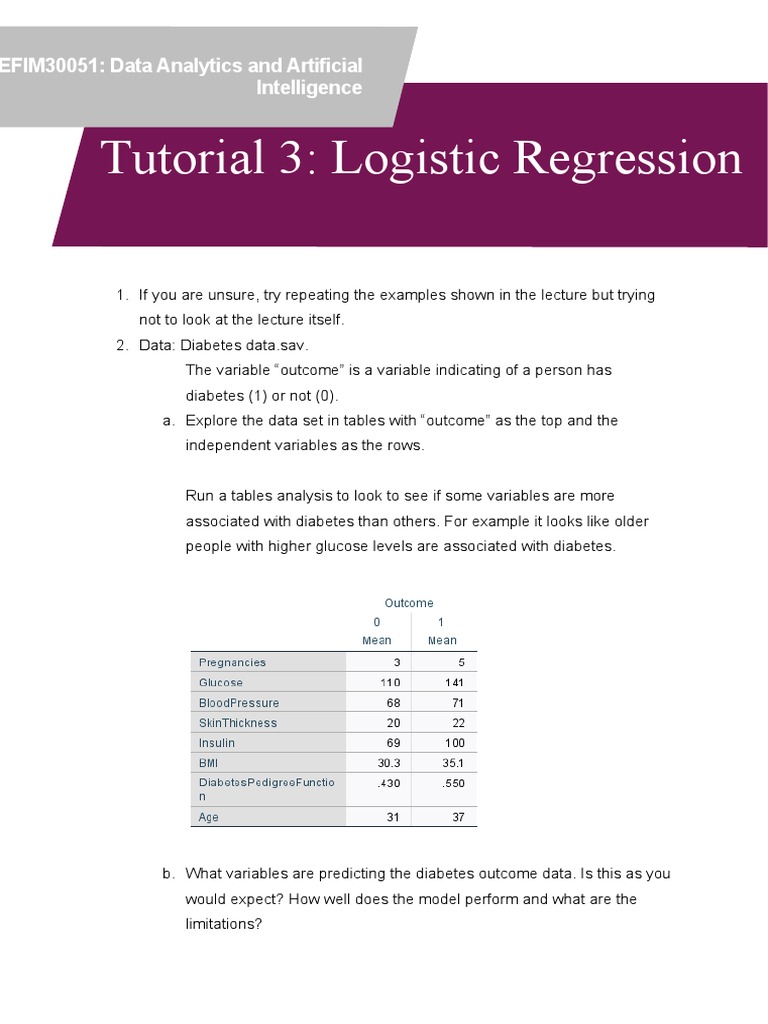 Tutorial 3 Logistic Regression Solutions 1 | PDF | Logistic Regression | Regression Analysis