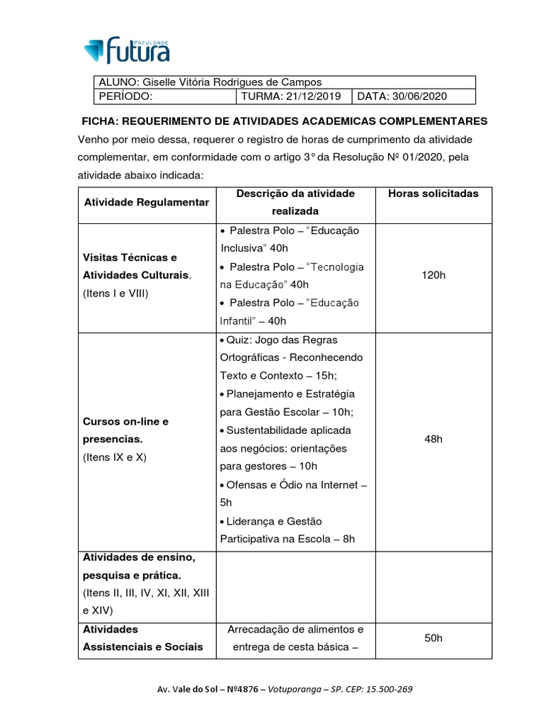 Giselle - Atividade Complementar | PDF | Sustentabilidade | Aprendizado