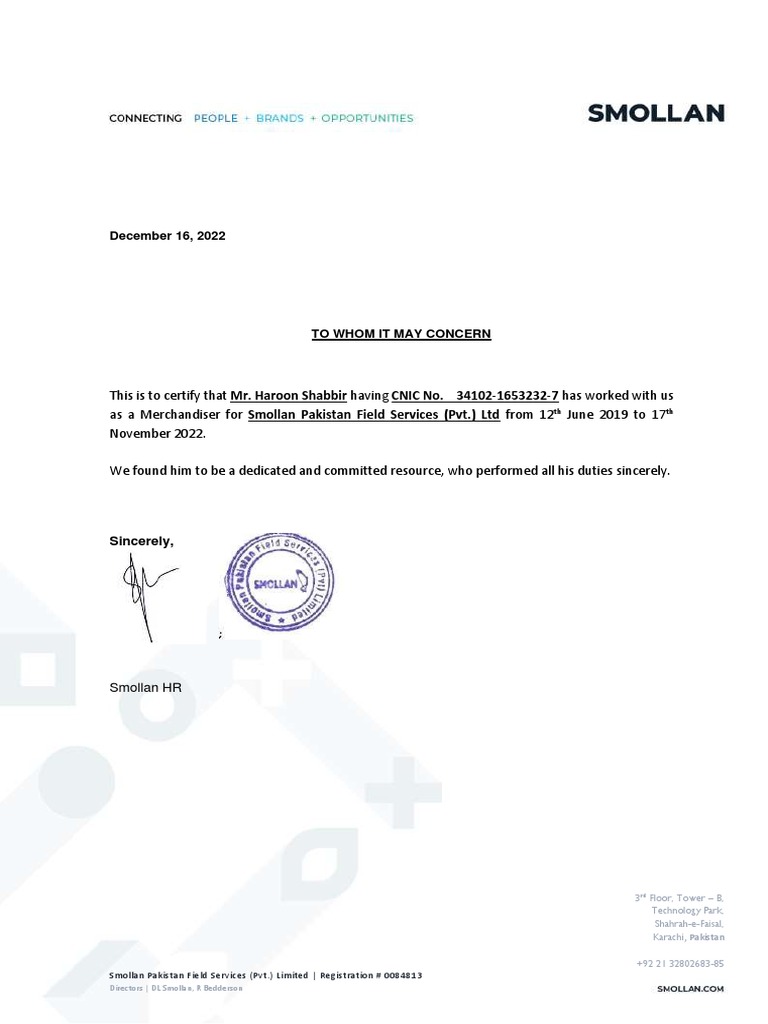 Experience Letter Haroon Shabbir | PDF