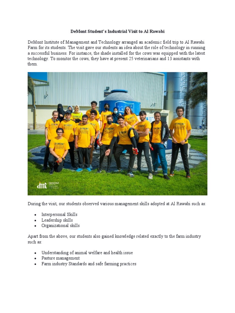 DeMont Student's Industrial Visit To Al Rawabi | PDF | Learning | Cognitive Science
