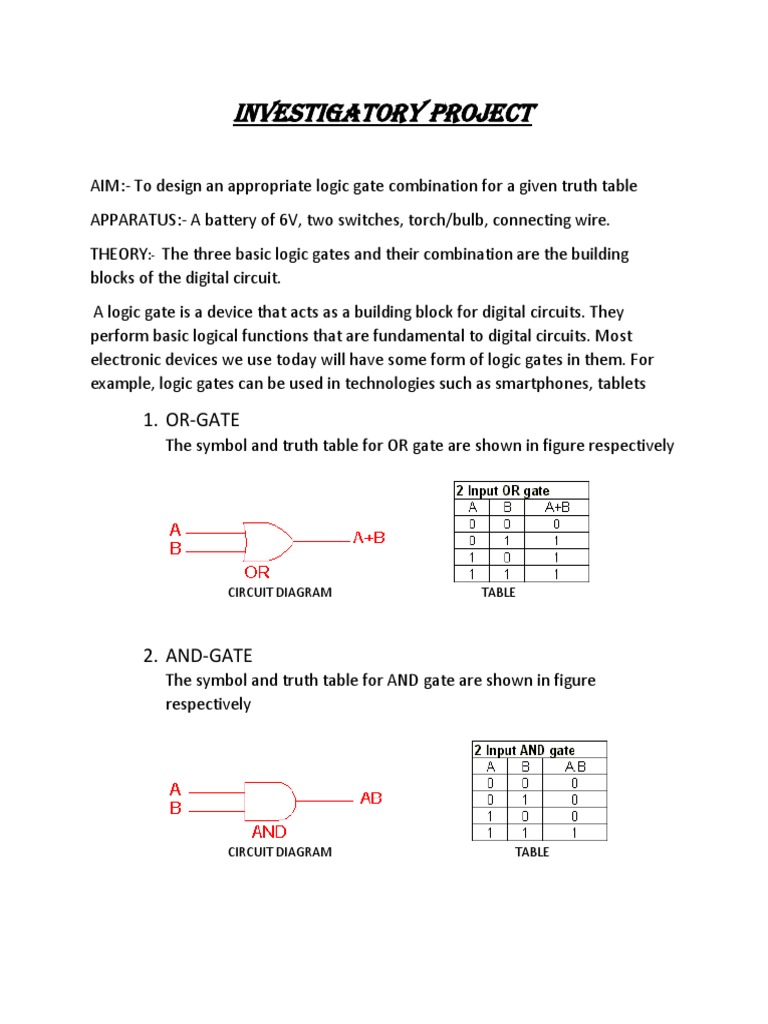 INVESTIGATORY PROJECT On Logic Gates | PDF | Logic Gate | Electronic ...