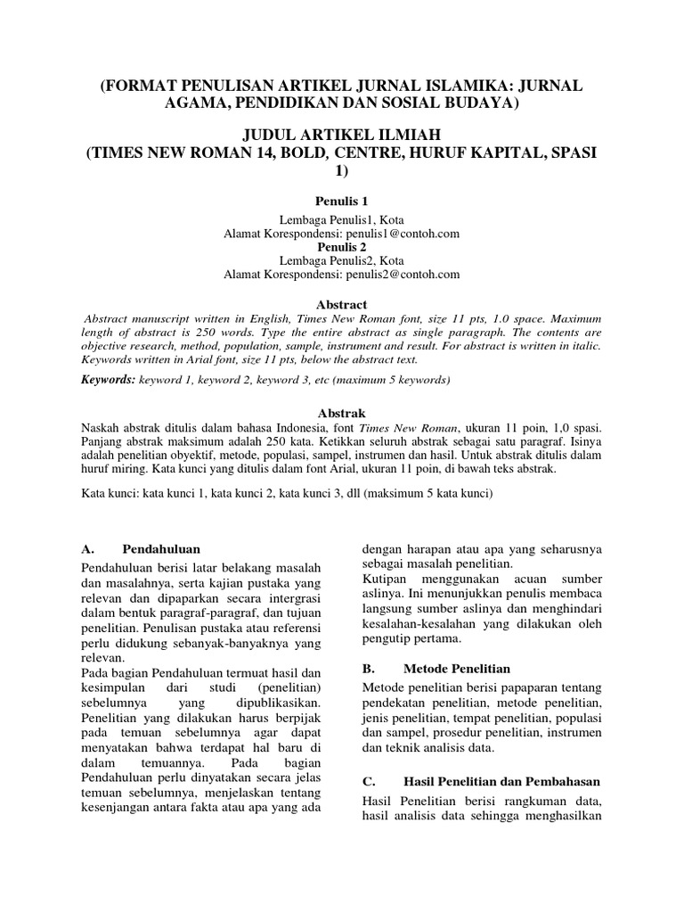 Format Penulisan Artikel Jurnal Islamika | PDF