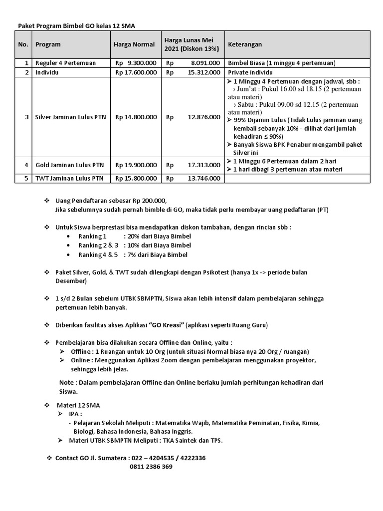 Paket Program Bimbel GO Kelas 12 SMA | PDF