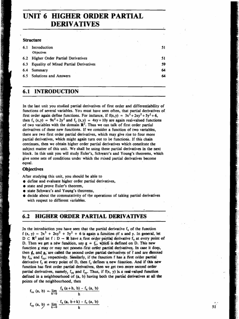 Unit 6 Higher Order Partial Derivatives | Download Free PDF | Derivative | Function (Mathematics)