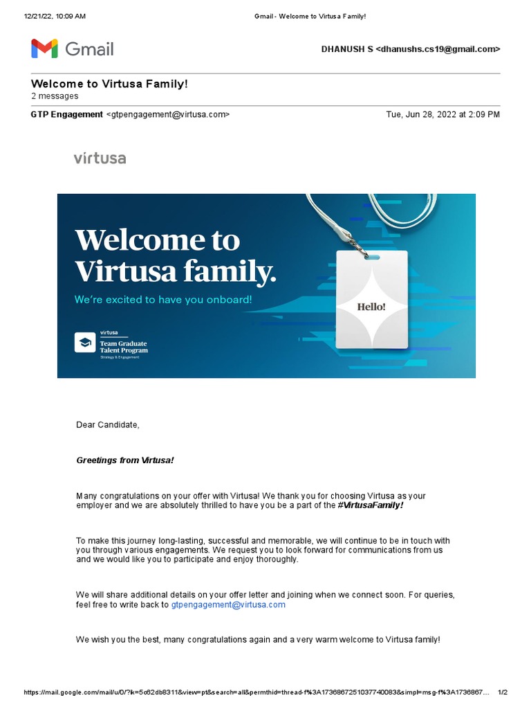 Welcome to Virtusa: Offer & Internship Details | PDF | Computer Science | Software