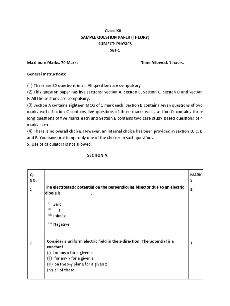 Physics Sample Paper Set - 1 | PDF | P–N Junction | Capacitor