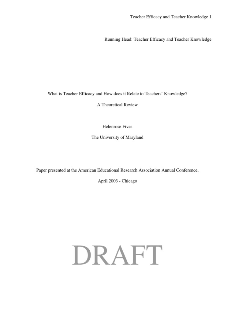 Teacher Efficacy & Teacher Knowledge | PDF | Self Efficacy | Teaching ...
