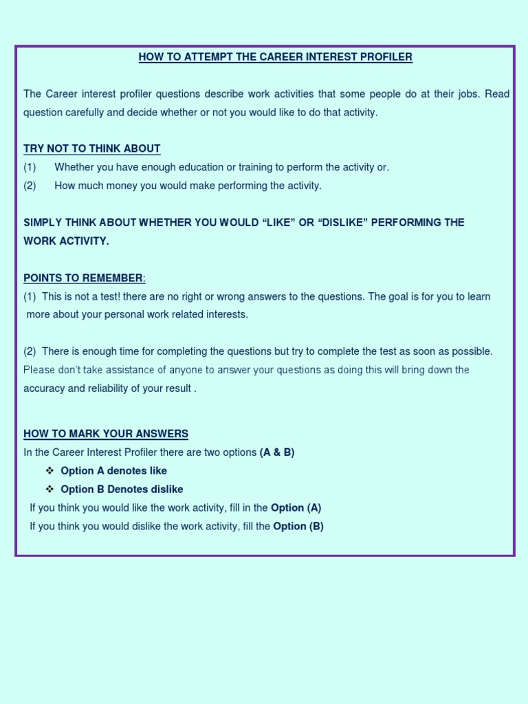 INSTRUCTIONS FOR RIASEC TEST - Compressed | PDF