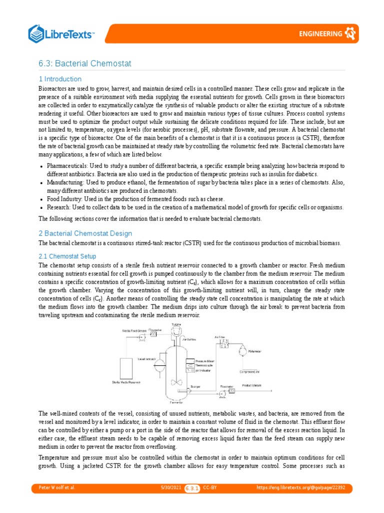 Bacterial Chemostat Design & Operation | PDF | Chemical Reactor | Bacteria
