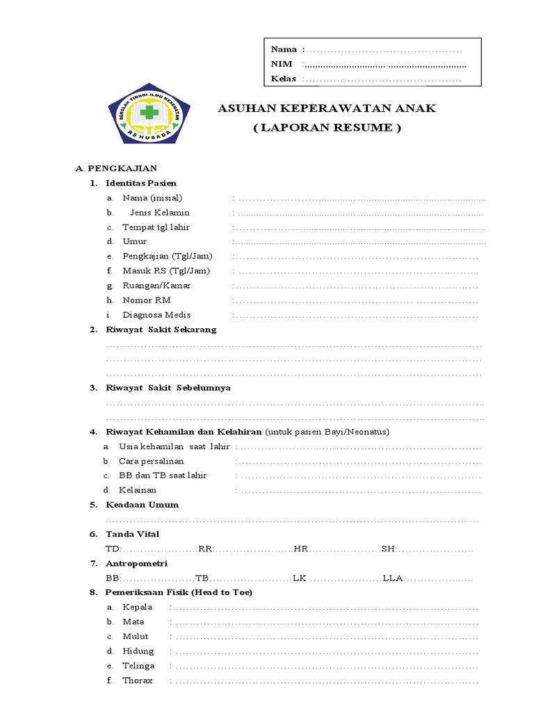 Format Laporan Resume Askep Anak 2021-2022 (Update) | PDF