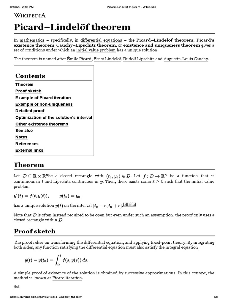 Picard-Lindelöf Theorem - Wikipedia | PDF | Topology | Mathematical ...