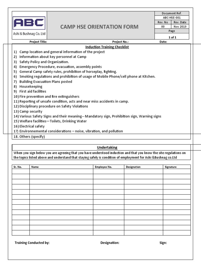 IMS Camp Safety Orientation Checklist | PDF