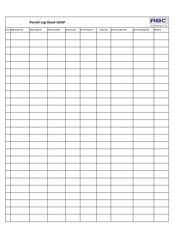 Permit Log Sheet Template | PDF