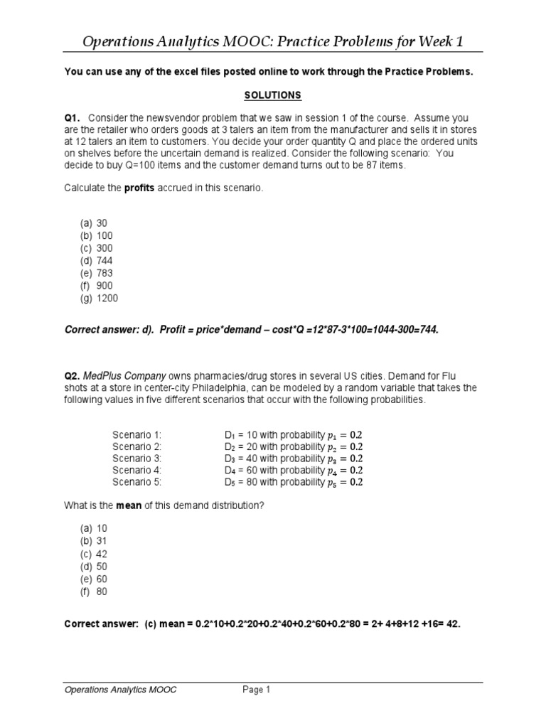 WBS-2-Operations Analytics-W1S5-Practice-Problems-Solutions | PDF | Forecasting | Standard Deviation