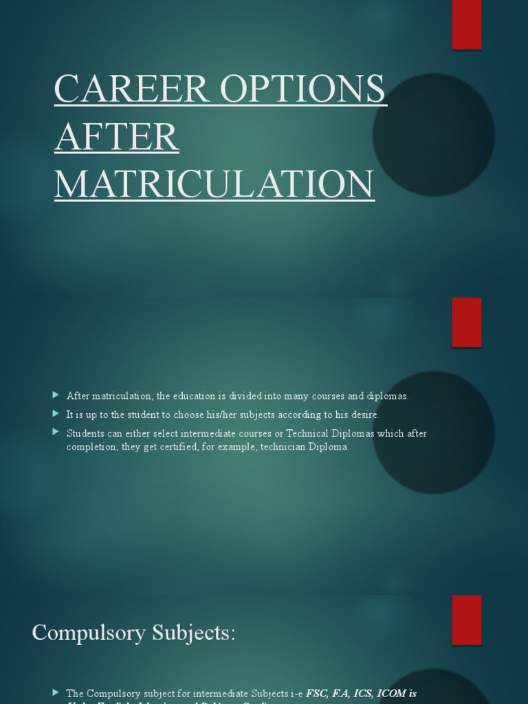 Career Options After Matriculation | PDF | Middle Schools | Science