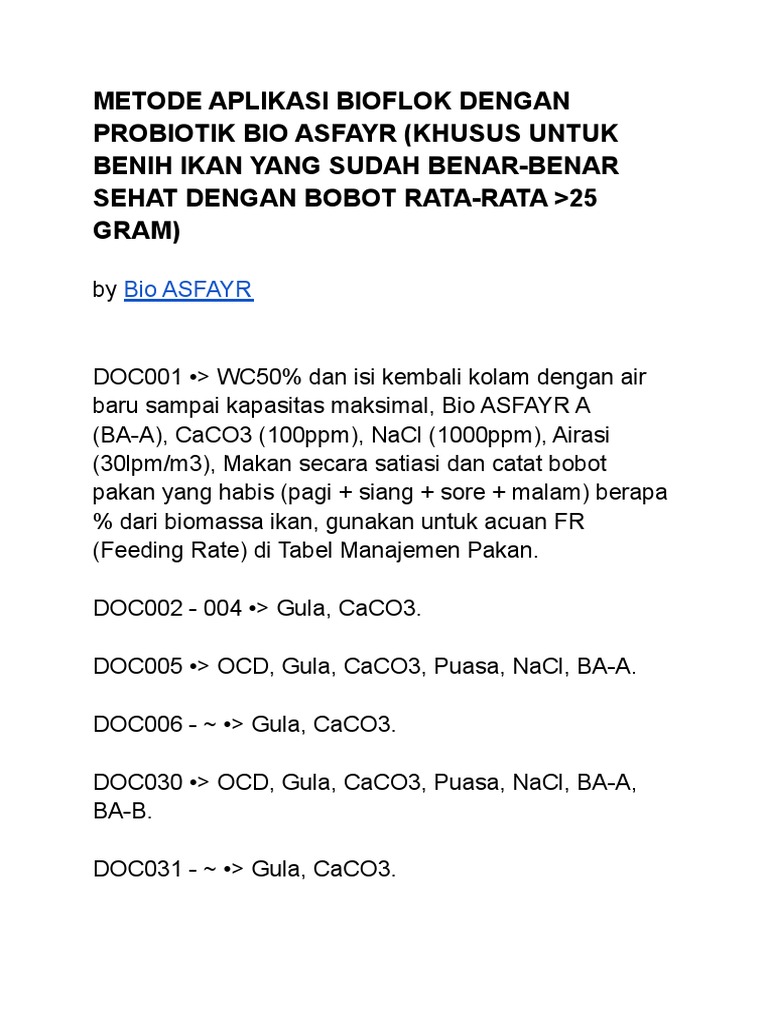 Bio ASFAYR Metode Aplikasi Bioflok | PDF