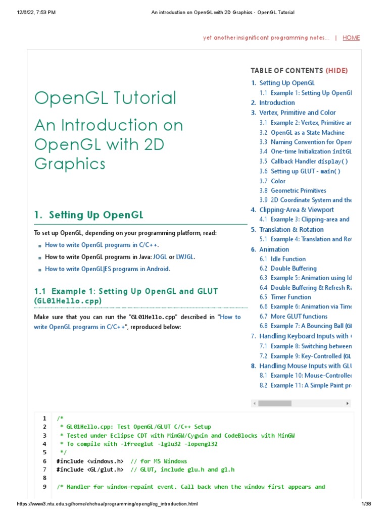 An Introduction On Opengl With 2d Graphics Opengl Tutorial Pdf Data Type Graphics 5822