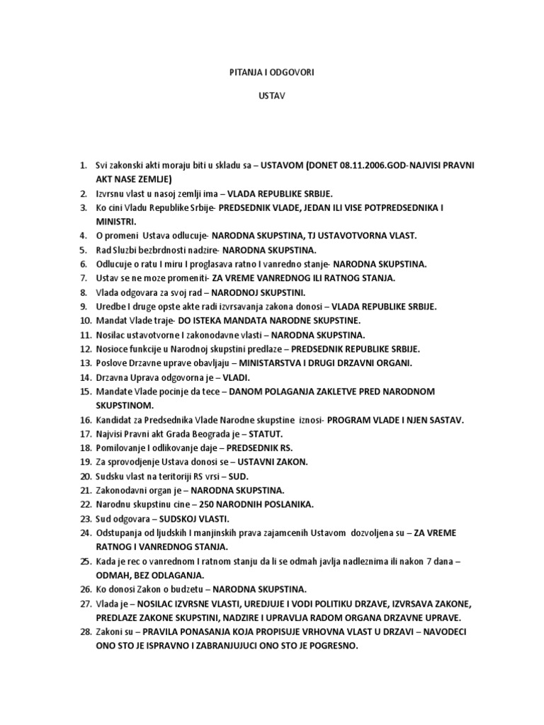 Pitanja I Odgovori Za Državni Ispit | PDF