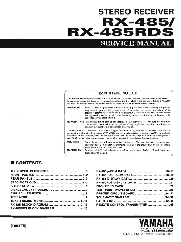 Yamaha RX-485 RDS Service Manual | PDF | Frequency Modulation | Signal ...