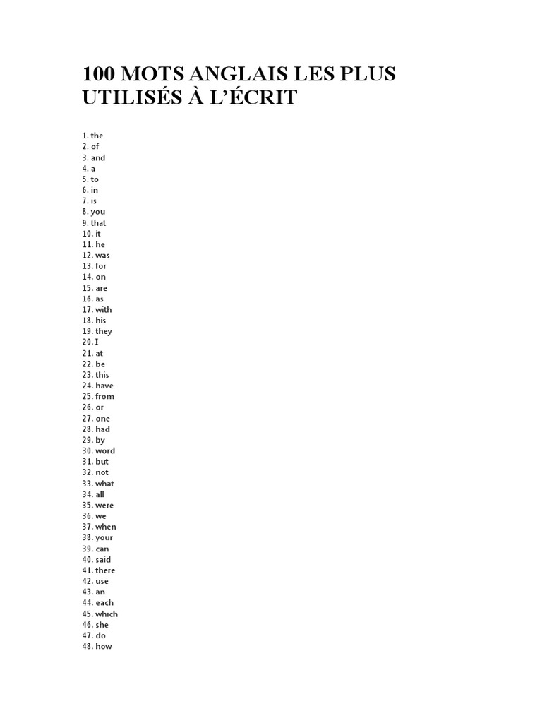 100 Mots Anglais Les Plus Utilisés À L' Écrit | PDF