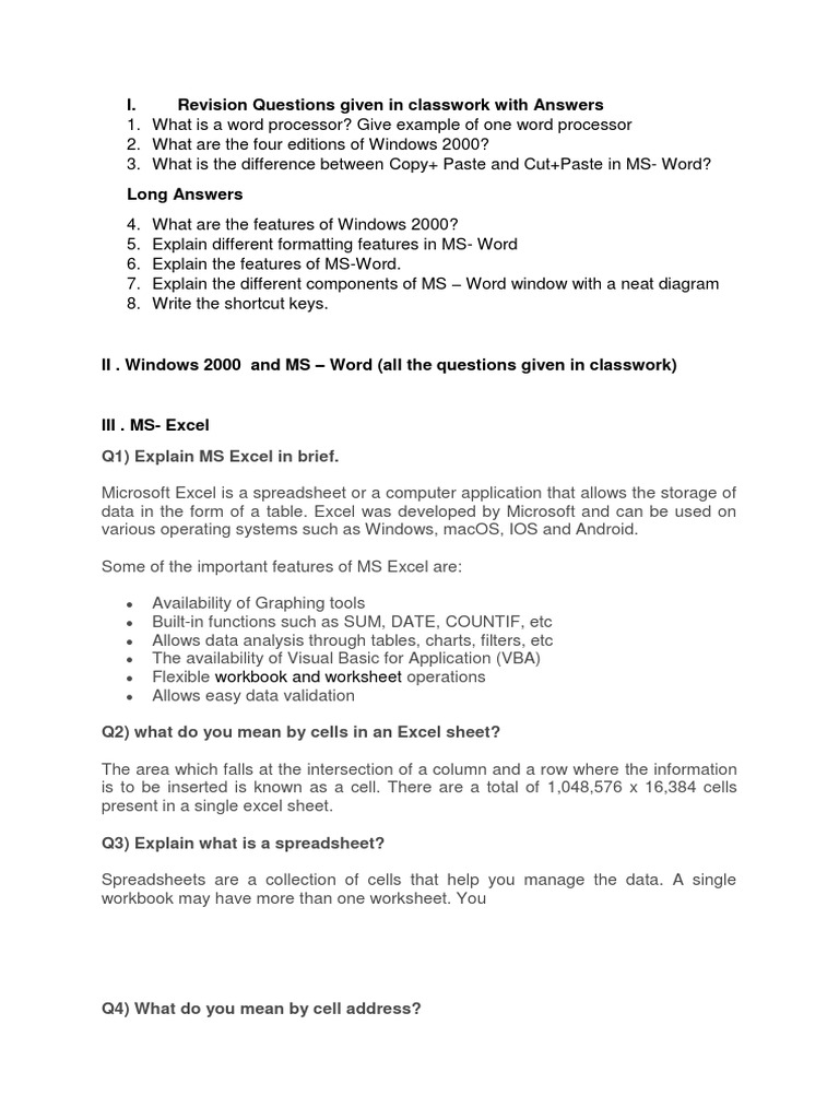 MS-Word/MS-Excel General Questons | PDF | Microsoft Excel | Spreadsheet