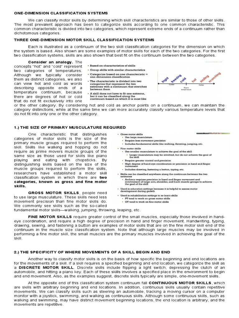 One Dimension Motor Skill Classification Systems | PDF | Skeletal ...