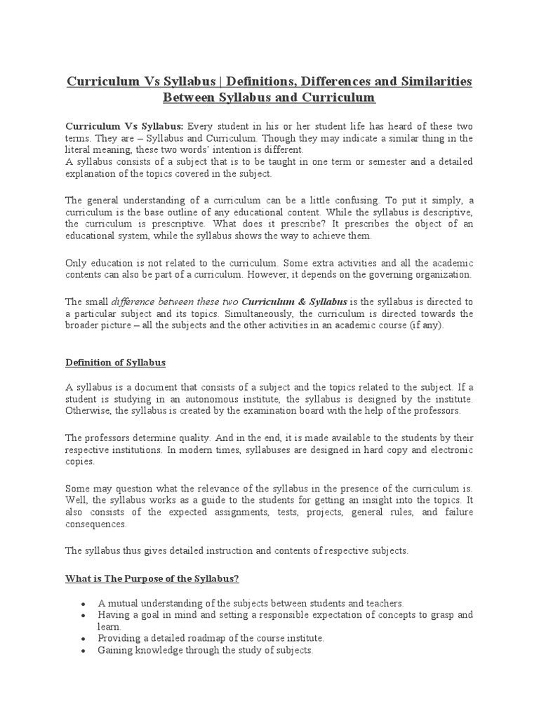 Curriculum Vs Syllabus | PDF | Curriculum | Learning Curriculum Vs Syllabus | PDF | Curriculum | Learning