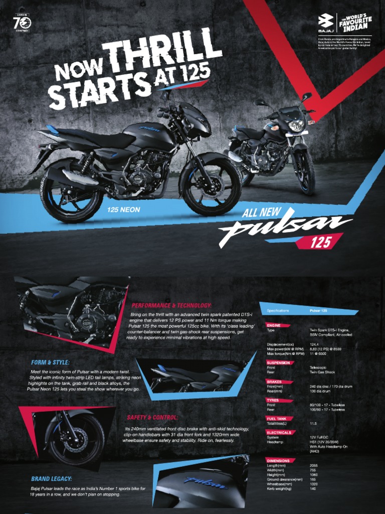 Pulsar 125 Neon Disc Bajaj Bike | PDF