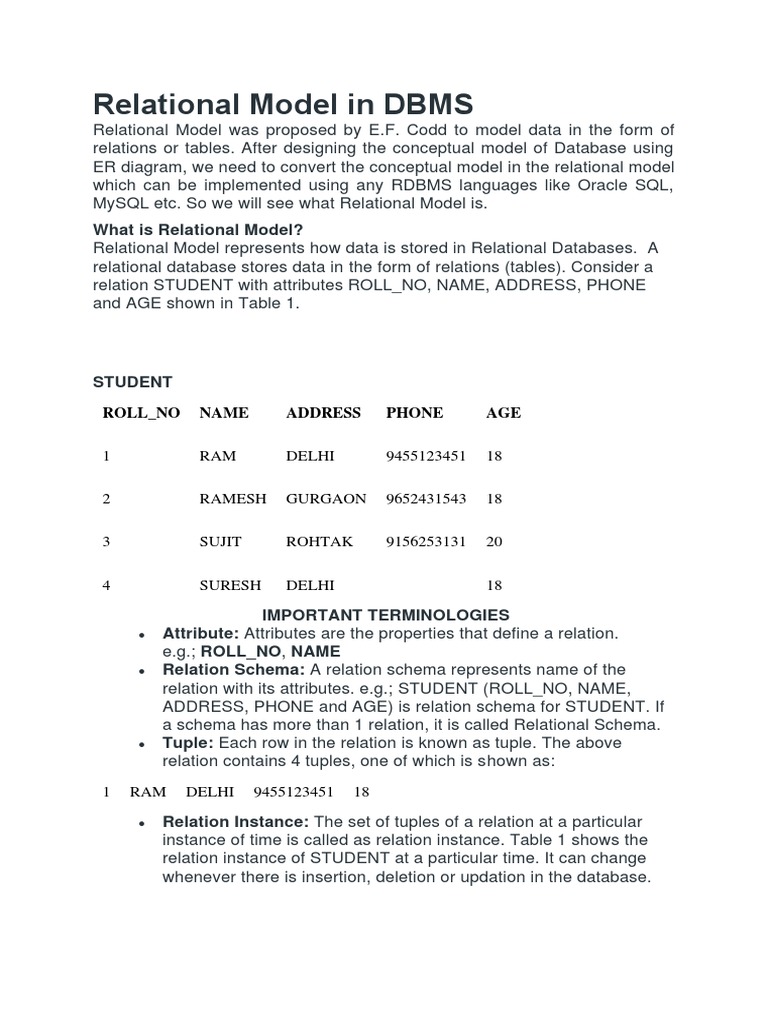 An In-Depth Explanation of the Relational Model in Database Management Systems | PDF ...