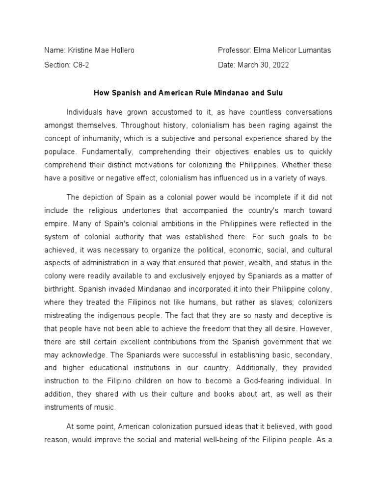Argumentative Essay | PDF | Philippines | Colonialism