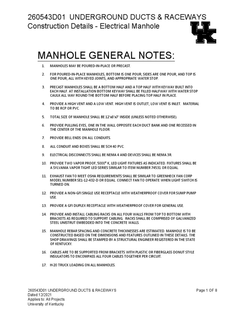 260543D01 - D08, Underground Electrical Manhole and Duct Bank Const ...