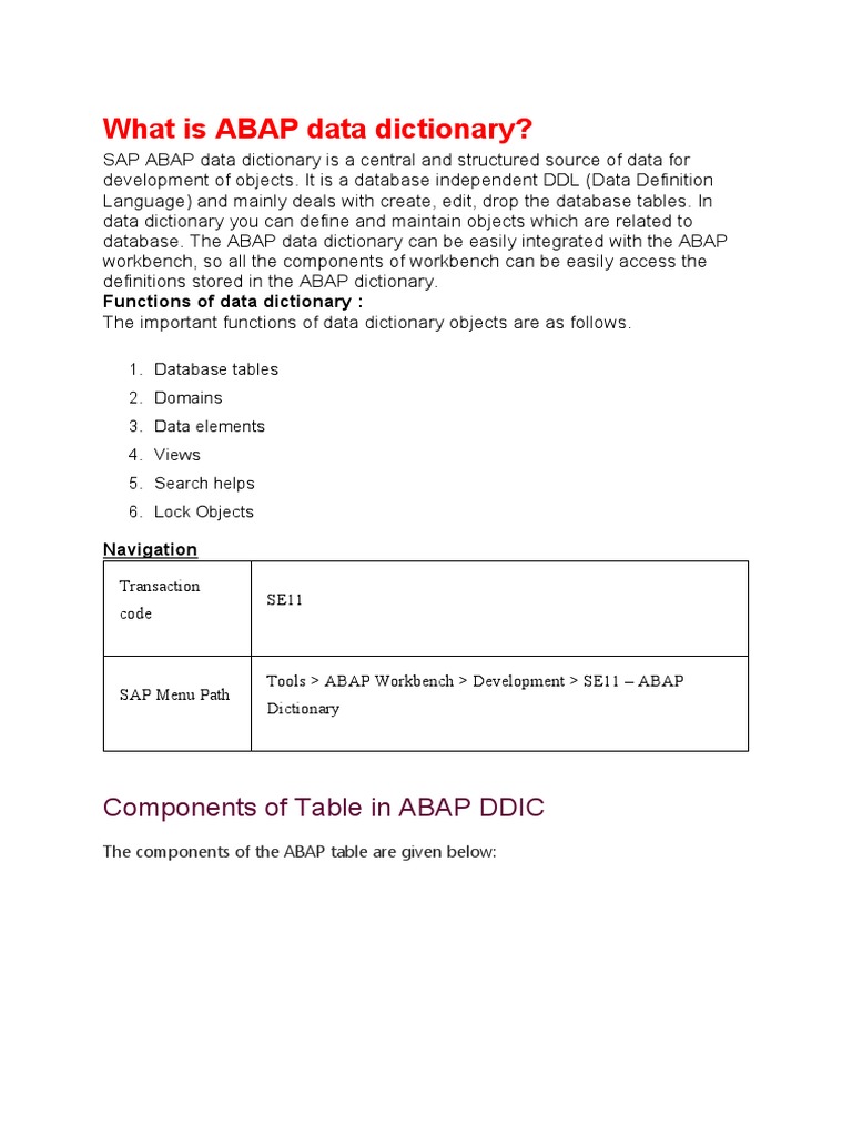 ABAP Data Dictionary | Download Free PDF | Databases | Computer Programming ABAP Data Dictionary | Download Free PDF | Databases | Computer Programming