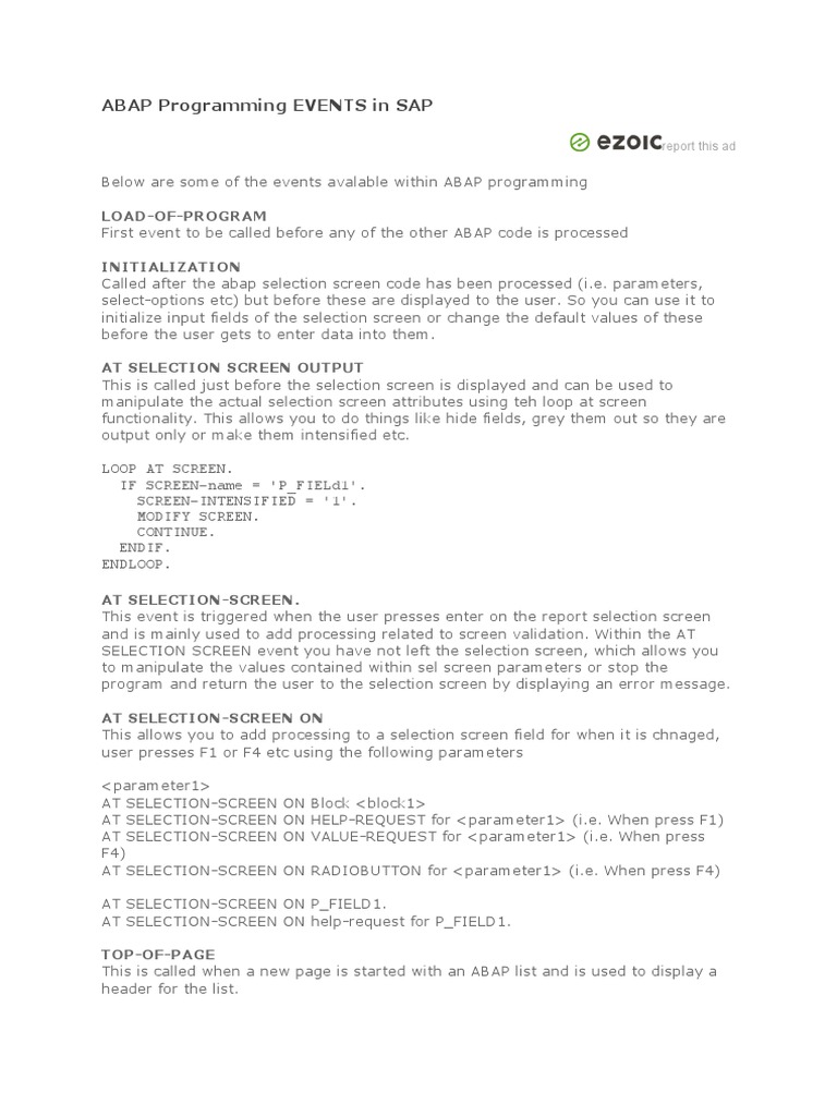 Abap Programming Events In Sap Pdf Parameter Computer Programming Computing 6798