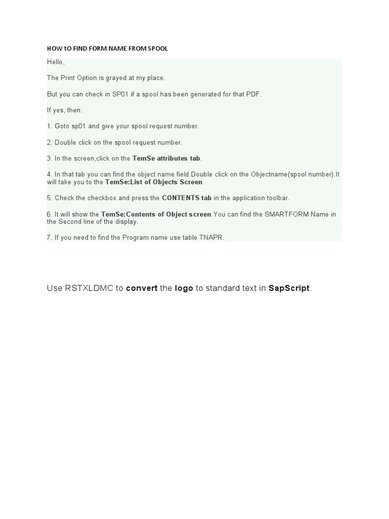 How To Find Form Name From Spool | PDF