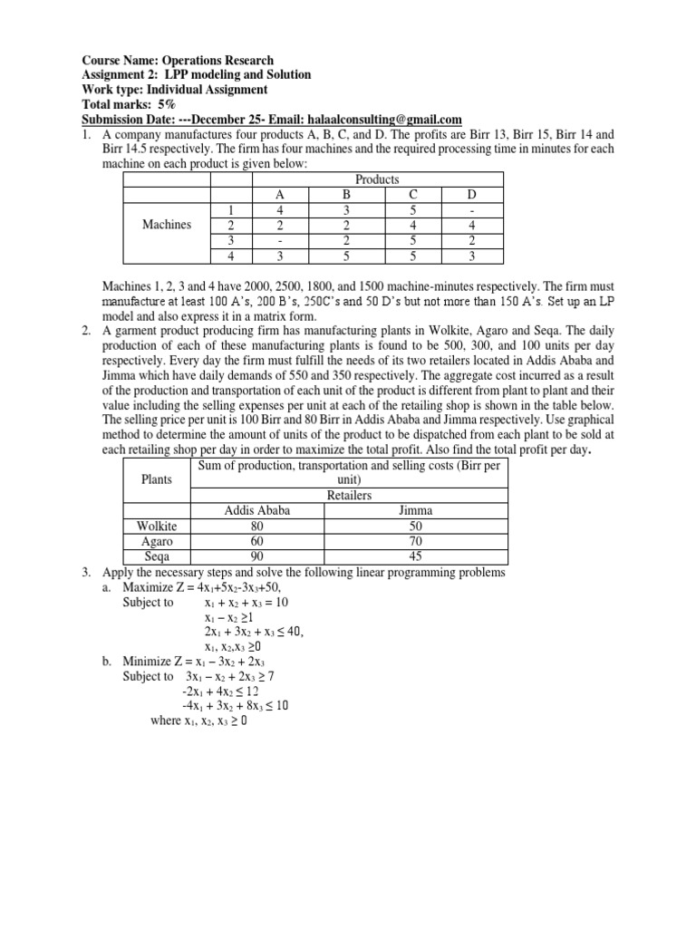 Assignment 1 LPP Modeling and Solution | PDF | Linear Programming ... Assignment 1 LPP Modeling and Solution | PDF | Linear Programming ...